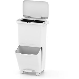 Costway Poubelle de 36L avec 2 Bacs Amovibles, Compartiment Basculant, Autocollants de Classification des D&eacute;chets, Roues Universelles, pour Cuisine