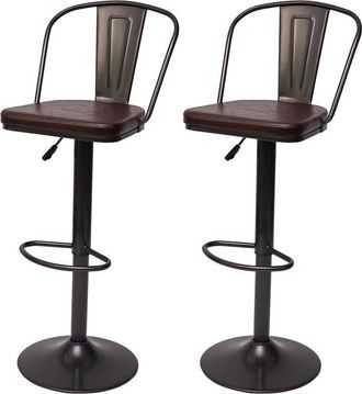 Mendler Mendler - 2x Tabouret de bar HWC-H10a, r&eacute;glable en hauteur, pivotant, design industriel - vintage noir-marron