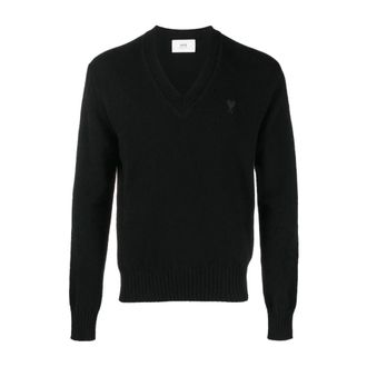 Ami Homme, Pulls, Noir, Taille: XS Tonal ADC v-neck sweater