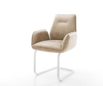 DELIFE Freischwinger Clea-Flex Mikrofaser Taupe Vintage Freischwinger flach Wei&szlig;, Esszimmerst&uuml;hle