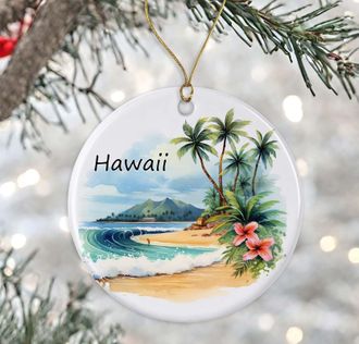 Generic H&auml;ngedeko Hawaii Blumen Aquarell Deko Weihnachtsbaum H&auml;ngende Personalisierter Weihnachtsbaumschmuck Anh&auml;nger F&uuml;r Fenster Hochzeit Innen