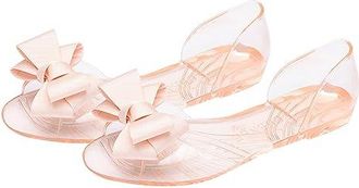 BESPORTBLE Sandales Plates Femme Noeud Sandales de Plage Légères Chaussures Dété Élégantes pour Pied Féminin Beige