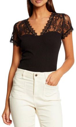 Morgan T-Shirt, kurz&auml;rmelig, mit Spitze, Schwarz, Gr&ouml;&szlig;e XL