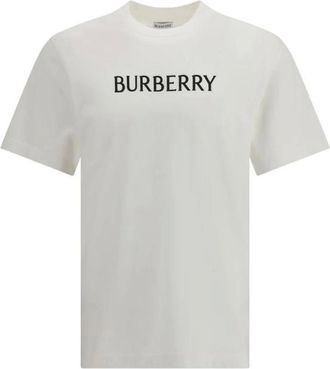 Burberry Homme, Tops, Blanc, Taille: S T-Shirt en coton &agrave; imprim&eacute; graphique