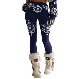 Generic Legging de No&euml;l artificiel en forme de flocon de neige pour femme - Legging doux et chaud en tricot avec imprim&eacute; de flocons de neige r&eacute;tro - Pantalon 