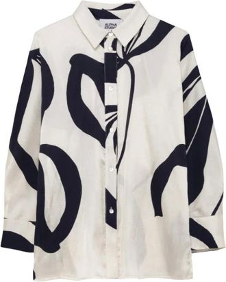Alpha Studio Femme, Blouses et Chemises, Blanc, Taille: 44 FR Chemisier Kimono &agrave; Fleurs Crikle