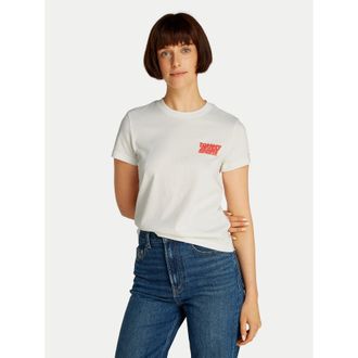 Tommy Jeans T-Shirt Bubble DW0DW21338 Wei&szlig; Regular Fit