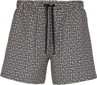 Balmain Homme, Maillots de bain, Noir, Taille: M Short de bain imprim&eacute; monogramme PB Labyrinthe