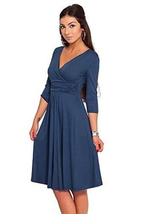 FUTURO FASHION Robe en Jersey - Femme - Classique/&eacute;l&eacute;gant - col en V - pour Cocktail/Travail - F4F40 - Bleu Marine - 36 (S)