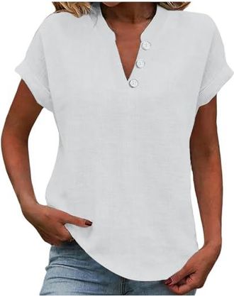 Generic T-shirts en lin pour femme - T-shirt d&eacute;t&eacute; &agrave; manches courtes - Coupe ample - T-shirt d&eacute;contract&eacute; - T-shirt surdimensionn&eacute; pour femme - Chemisier de f&ecirc;t