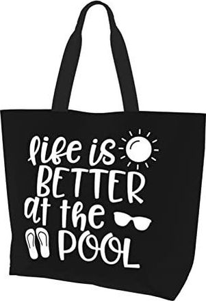 AOOEDM Life Is Better At The Pool Sac &agrave; provisions r&eacute;utilisable en toile pour femme