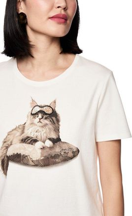 Marc Cain T-Shirt Neutral Affinity Premium Damenmode mit Katzenprint und Details