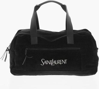 Saint Laurent Solid Color Duffle Bag with Embroidered Logo and Leather Tri Gr&ouml;&szlig;e Uni