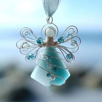 Generic Engel-Weihnachtsbaumschmuck aus Treibglas, 2D-Acryl K&uuml;sten-Weihnachtsbaumschmuck als Weihnachtsbaum-Deko & H&auml;ngeanh&auml;nger, Geschenk f&uuml;r Strandliebhaber