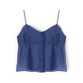 Motivi Top aus Musselin mit Kn&ouml;pfen - - Tops - Damen - Blau - L