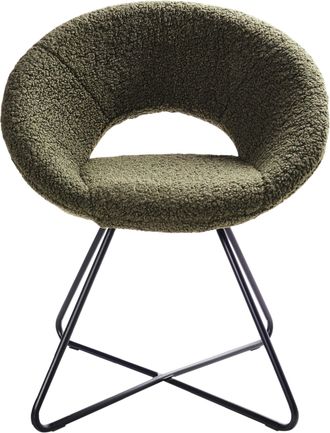 Beliani Sessel rund Bouclé grün mit schwarzem Metallgestell Kufen Glamourös Retro Rachel