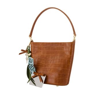 Self Portrait Womens Bucket Bag - Self Portrait Leather Brown Calfskin Handbags-Purses