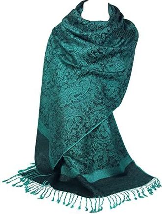 GFM Écharpe douce style pashmina avec motifs floraux cachemire en relief (P093),..P093-tlhrkl-vert sarcelle, L