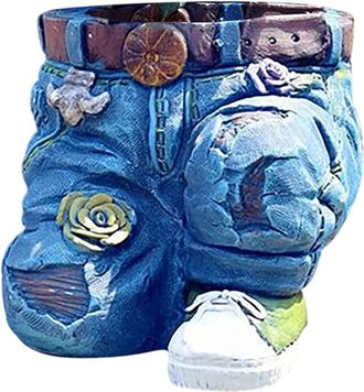 Generic Garten Blumentöpfe Ornamente Denim Jeans Form Figuren Pflanzer Harz Pflanzentopf Knien, Blumentöpfe