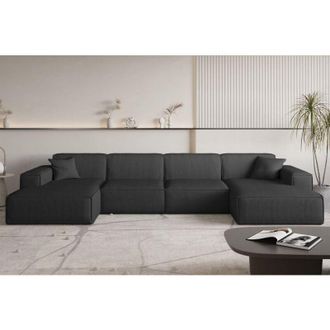 Fun Möbel Wohnlandschaft Sofa U-Form celes premium in Stoff Scala Schwarz