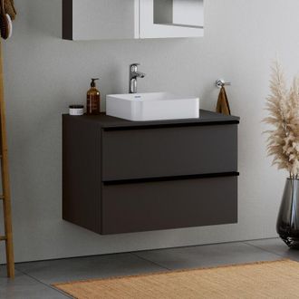 Duravit Meuble mural suspendu mdf de salle de bain design sous-vasque avec 2 tiroirs pour salle de bain - 80x57,3x55cm - Noir mat - durapoint Graphite mat