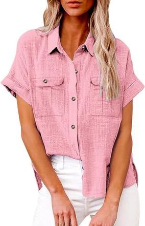 Generic t-Shirts &agrave; Manches Courtes Femme, Haut Dentelle Femme Chic, t Shirt Blanc Femme, Manche Longue Femme, Tee Shirt Femme Grande Taille, Chemises de Lin e