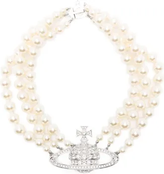 Vivienne Westwood Femme, Accessoires, Gris, Taille: ONE Size Three Row Orb Pearl Detail Necklace