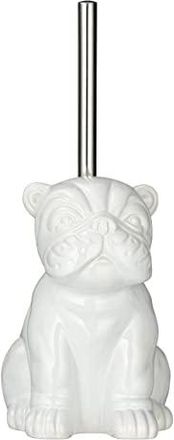 WENKO WC-Garnitur Mod. Bulldog eleganter Toilettenbürstenhalter mit passender Bürste in einzigartiger Bulldoggenform Keramik 12 x 19,5 x 15,5 cm weiß