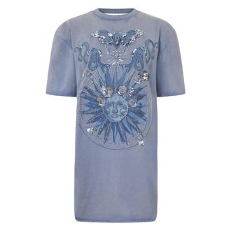 Philipp Plein Femme, Robes, Bleu, Taille: 38 FR Robe T-shirt Dos Nu Tatouage Papillon