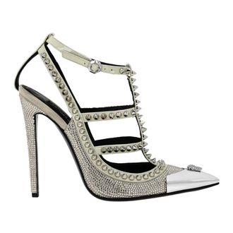Philipp Plein Femme, Chaussures, Beige, Taille: 40 EU Leather Strass Sandales High Heels Studs