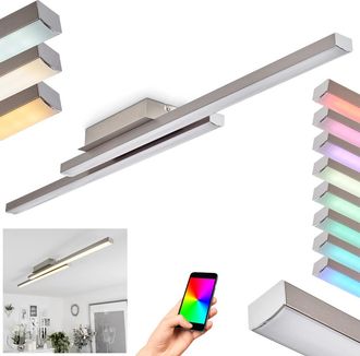 HOFSTEIN LED Deckenleuchte Tamizat, dimmbare Deckenlampe in Nickel-matt/Weiß, 2x17 Watt, 2300 Lumen, 2700-6500 Kelvin, RGB Farbwechsler, steuerbar über Smart A