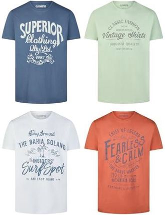 Riverso RIVLeon - Lot de 4 t-shirts &agrave; col rond et manches courtes pour homme - 100 % coton - Coupe droite - Vert, bleu, blanc, gris, rouge, orange - Taille S,