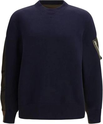 sacai Homme, Sweatshirts et sweats &agrave; capuche, Bleu, Taille: S SweaT-shirt en coton avec d&eacute;tails c&ocirc;tel&eacute;s
