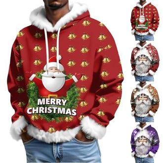 Generic Sweat à capuche hideux Merry Christmas pour homme - Père Noël grossier - Tenue de Noël à manches longues - Haut à manches longues - Garniture en peluc