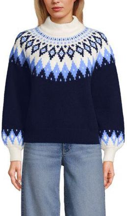 Lands End Flauschiger Fair Isle Pullover mit Ballonärmeln, Damen, Größe:40-42 regular, Blau, Polyester-Mischung/Nylon-Mischung, by Lands End
