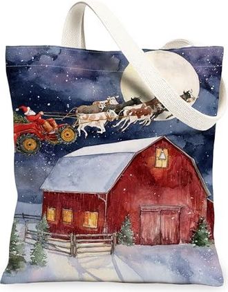 Generic Sacs fourre-tout en toile de grange de No&euml;l rustique, r&eacute;utilisables, l&eacute;gers et lavables avec bandouli&egrave;re pour salle de sport, voyage, plage, pique-niq