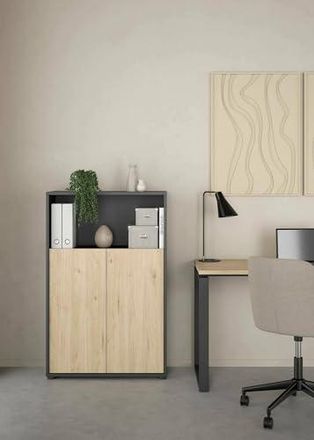 Dmora B&uuml;cherregal Perrine, B&uuml;roregal, Mobiler Buchhalter, B&uuml;cherbrett, 80x34 h124 cm, Eiche und Grau