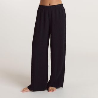 Lounge Pantalon de Pyjama Crinkle - Noir - XXL