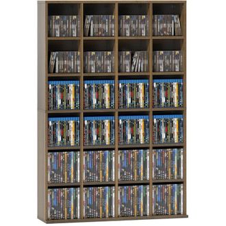 HOMCOM Meuble de rangement multim&eacute;dia 456 CD/ 336 DVD - HOMCOM - biblioth&egrave;que en bois avec &eacute;tag&egrave;res r&eacute;glables - 89 x 130,5 cm - marron