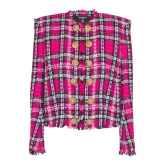 Balmain Kurze Jacke aus kariertem Glitzer-Tweed - - Jackets - Damen - Rosa - M