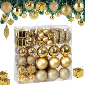 Deuba Weihnachtskugeln 103tlg &Oslash; 3-8cm Kunststoff matt gl&auml;nzend Christbaumkugeln Christbaumschmuck Anh&auml;nger Weihnachtsbaumkugeln Weihnachtsdeko Gold