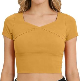 Generic Haut court avec col carr&eacute;, manches courtes : v&ecirc;tements de tous les jours moulants &agrave; enfiler et &agrave; enfiler V&ecirc;tements de sport, jaune, XXL