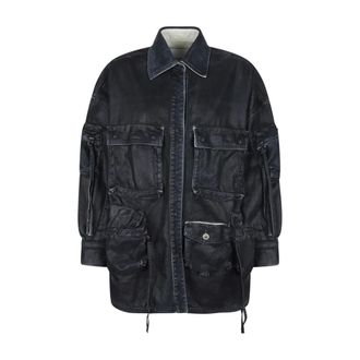 The Attico Femme, Vestes, Noir, Taille: 32 FR Veste en Denim Bleu à Poches Multiples