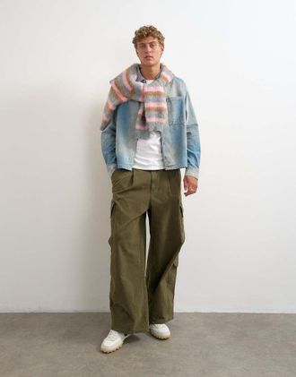 Topman locker geschnittenes Denim-Hemd mit Used-Effekten in heller Waschung-Blau