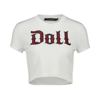 Dolce & Gabbana Kurzes Jersey-T-Shirt mit Puppen-Print - - Tops - Damen - Wei&szlig; - S