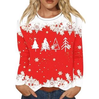 Generic T-shirt graphique à manches longues pour femme - Haut de Noël 2025 - Imprimé décontracté - Col rond - Manches longues, Chemises de Noël rouges pour fe
