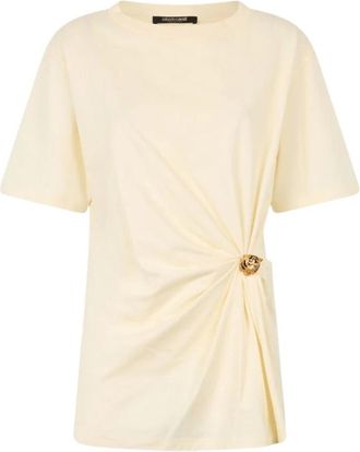 Roberto Cavalli Femme, Tops, Beige, Taille: 40 FR T-shirt avec t&ecirc;te de tigre bijou