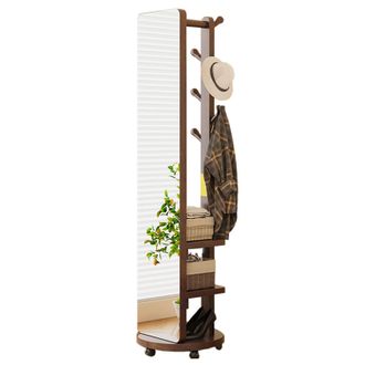 Generic Spiegel Standspiegel Ganzk&ouml;rperspiegel mit Ablagen Abgerundete Ecken f&uuml;r Schlafzimmer Wohnzimmer und Eingangsbereich(Walnut,158x38 cm)