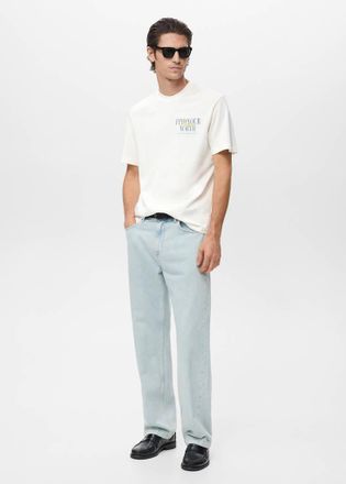 Mango T-shirt 100 % coton texte blanc cass&eacute; - Homme - XXL - MANGO MAN