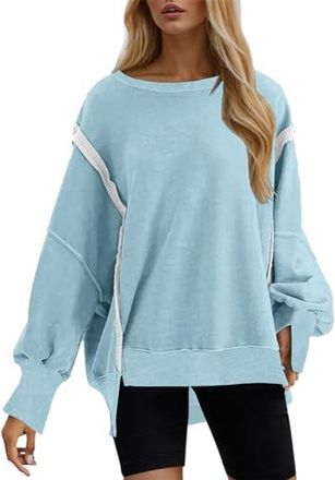 Generic Pull Femme Blanc Sweatshirt Long Irrégulier Sweater Hiver Col Rond Manches Longues Pull Sans Capuche Adolescentes Filles Vêtements Mode Lâche Manches 